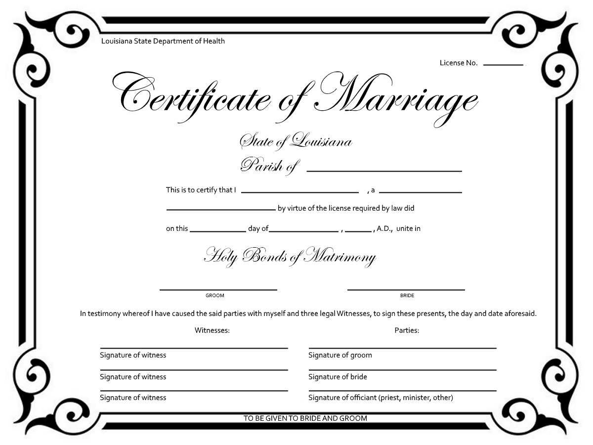 Example Marriage Certificate And Facts